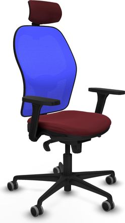 Piqueras y Crespo B&uuml;rostuhl f&uuml;r viele Stunden, mit 3D-Armen, h&ouml;henverstellbare Lendenwirbelst&uuml;tze und h&ouml;henverstellbares Kopfteil, Blau / Kastanienbraun