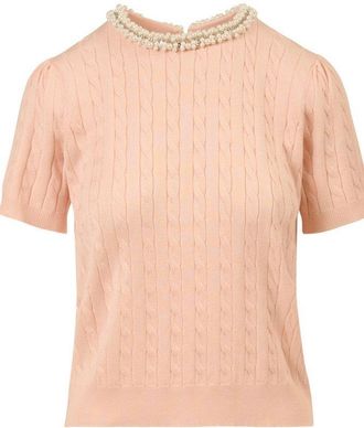 Adrianna Papell Rundhalspullover Embellished Neck Pullover L&auml;ssiges, mit Strickdetails verziertes Oberteil