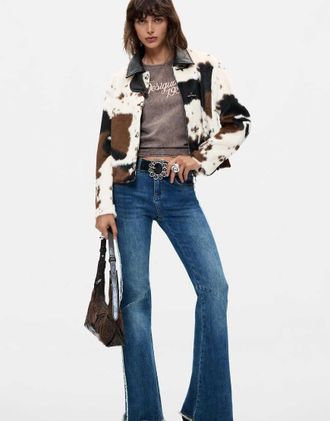 Desigual Jacke mit Animal-Print und Faux-Fur in Wei&szlig;