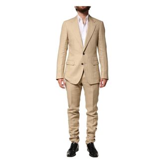 Dolce & Gabbana Leinen Einreiher 2-teiliger Anzug - - Suits - Herren - Beige - XS