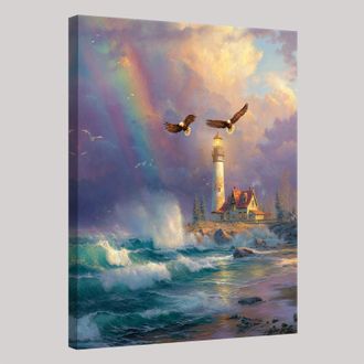 Generic Aquarell Bild auf Leinwand Meer-Leuchtturm-Wei&szlig;kopfseeadler 50 x 40 cm Gerahmter Kunstdruck Wandkunst Aufh&auml;ngefertig Dekoration f&uuml;r Wohnzimmer Schlafz