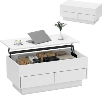 HOMCOM Table basse relevable - HOMCOM - compartiment caché et 2 tiroirs - panneau de particules - 100 x 50 x 44 cm - blanc