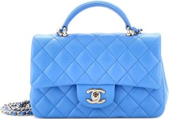 Chanel Classic Single Flap Top Handle Bag Quilted Lambskin Mini shoulder bag - Blau