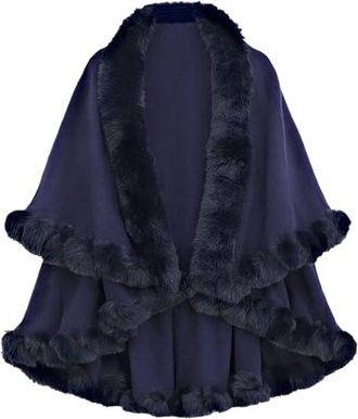 Generic Ch&acirc;le en fausse fourrure pour femme, manteau &eacute;l&eacute;gant avec doublure &eacute;paisse pour bal, soir&eacute;e, manteau dext&eacute;rieur, bleu marine, Taille unique