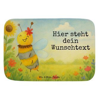 Mr. & Mrs. Panda Personalisierte Badematte Biene Blume Design - Geschenk, Badvorleger Schwarz Mit Wunschtext, Badtextilien, Bad Teppich, Badgarnitur, Duschvorlage, Gro