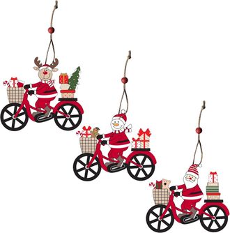 Cabilock 3st&uuml;cke Weihnachtsbaum Anh&auml;nger Aus Holz Lustige Fahrradfiguren Opa Schneemann Rentier F&uuml;r Festliche Deko Xmas Party Zubeh&ouml;r Weihnachtsbaum Dekoration