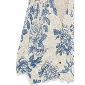 R13 Floral Print Linen-Cotton Cardigan - Blue
