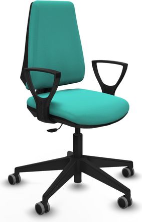 Piqueras y Crespo Elche Studienstuhl mit festen Armlehnen, ausgestattet mit grundlegendem Permanentkontakt und Schneideschaum, 65 mm Rollen, Parkett, T&uuml;rkis