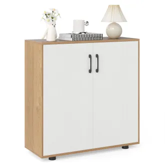 Costway Costway Credenza Bassa Per Soggiorno Con 2 Ante E Mensola Regolabile Su 5 Livelli, Mobile Da Cucina Moderno In Legno, Mobiletto Salvaspazio Per Salott