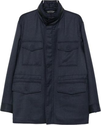 Brioni Mantel mit Lederbesatz und Brusttaschen - - Jackets - Herren - Blau - M