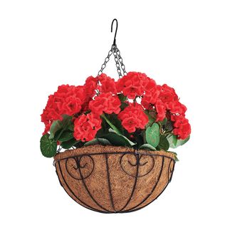 Mikasa Mikasa K&uuml;nstliche h&auml;ngende Blumenpflanze mit roten Blumen, Geranien, k&uuml;nstliche Gr&uuml;npflanze, realistische Kunststoff-H&auml;ngekorbpflanze, k&uuml;nstliche H&auml;ng