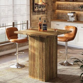 Tribesigns Tribesigns Bar-Tisch, 79 cm, Holz, Bartheke mit geometrischer Textur, Hoher Tisch im Landhausstil mit stabilem Fu&szlig; f&uuml;r Esszimmer, K&uuml;che und