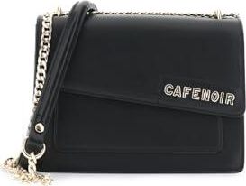 Caf&egrave;noir Sac &Agrave; Rabat Asym&eacute;trique Avec Inscription, Pour Femme, Couleur Noir, Taille Taille Unique