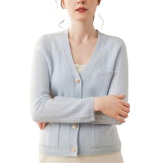 Generic Cardigan dhiver doux et confortable &agrave; col en V ouvert pour femme - V&ecirc;tement dext&eacute;rieur en tricot chaud - Amincissant - Polyvalent, bleu ciel, Taille X