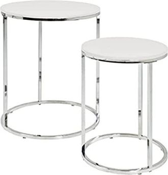 Haku Möbel Beistelltisch 2er Set Chrom, weiß, MDF, Metall - Maße: H 40/50 cm x Ø 30/40 cm, Style: Modern