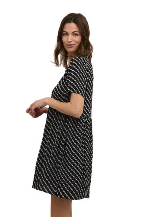 Kaffe Damen Damenkleid, V-Ausschnitt, Kn&ouml;pfe, Kurze &Auml;rmel, mittlere L&auml;nge, Taschen Kleid, Black/Chalk Graphic Print, 44