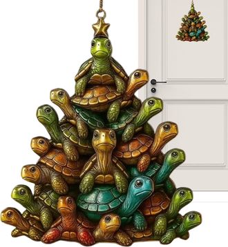 Generic Weihnachtsschildkr&ouml;te Ornament - 4,7 Zoll Tiere h&auml;ngende Dekoration, entz&uuml;ckende Meerestiere mit Weihnachtsm&uuml;tze, handbemalter K&uuml;stenweihnachtsanh&auml;nge