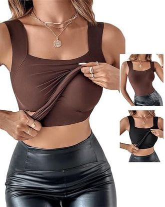 Generic D&eacute;bardeur gainant &agrave; col en U pour femme avec soutien-gorge int&eacute;gr&eacute;, chemise gainante pour contr&ocirc;le du ventre 2 en 1, haut caraco extensible pour lauto