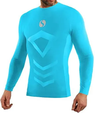 Sesto Senso sous-v&ecirc;tements de Sport pour Hommes Lingerie Thermique &agrave; Manches Longues Chemise de Compression S/M Bleu Clair Blue