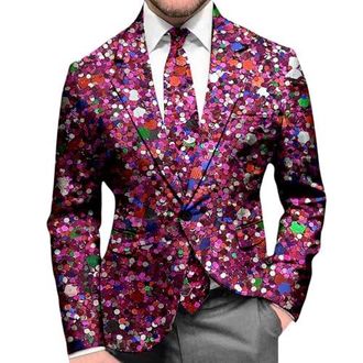 Generic Veste &agrave; paillettes pour homme - Imprim&eacute; multicolore - Costume de carnaval - Veste de costume slim fit - Avec motif cravate - Tenue de f&ecirc;te disco des a