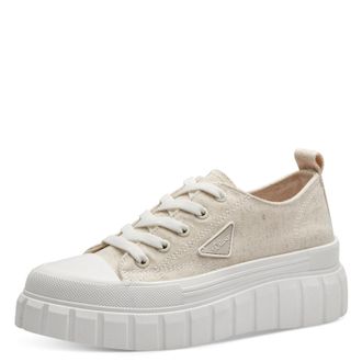 s.Oliver Damen Plateau Sneaker aus Stoff Bequem, Beige (Beige), 39 EU