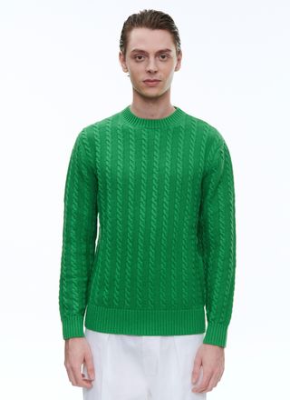 Fursac Pull &agrave; torsades vert en laine et coton - Taille XXL - Homme