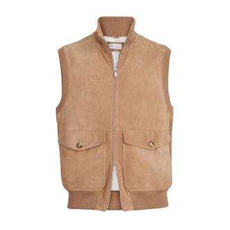 Brunello Cucinelli Homme, Vestes, Brun, Taille: L Suede Vest