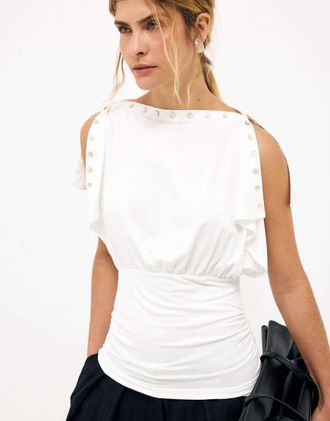 NA-KD Top boutonn&eacute; &agrave; manches fendues - Blanc cass&eacute;