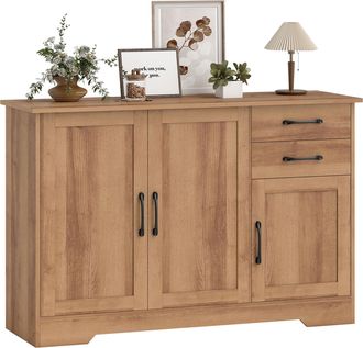 HOMCOM K&uuml;chenanrichte, K&uuml;chenschrank mit 2 Schubladen, 2 Schr&auml;nke, Buffet-Anrichte mit Soft-Close-T&uuml;ren, verstellbare Einlegeb&ouml;den, f&uuml;r Wohnzimmer Esszimmer 