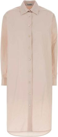 Jil Sander Femme, Robes, Rose, Taille: 44 FR Robe chemise en popeline de coton avec col multicouche