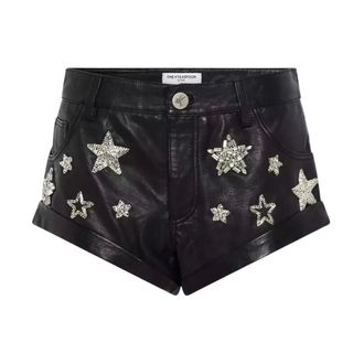 One Teaspoon Femme, Shorts, Noir, Taille: W27 Shorts en cuir noir avec étoiles