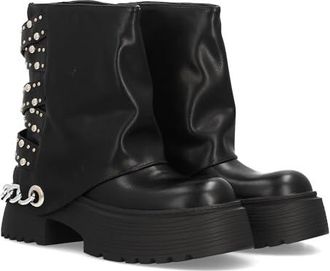 Shoes & Blues Bottine &agrave; plateforme pour femme avec dentelle large et d&eacute;tails m&eacute;talliques, avec bandes crois&eacute;es avec clous et cha&icirc;ne, fermeture &agrave; glissi&egrave;re. Id&eacute;ale p