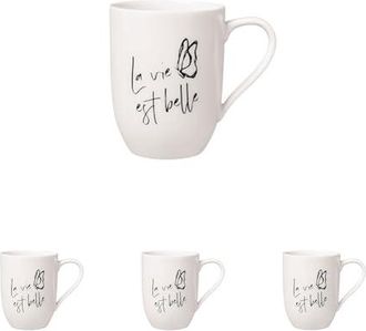 Villeroy & Boch Statement Henkelbecher Wei&szlig;, Schwarz, Sp&uuml;lmaschinenfest, Mikrowellensicher, Tasse, Kaffeetasse, Trinkgeschirr, Becher, Premium Porzellan (Packung mit 