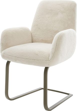 DELIFE Schwingstuhl Zoa-Flex Freischwinger flach Effektfinish Titan Plüsch Creme-Weiß Taschenfederkern