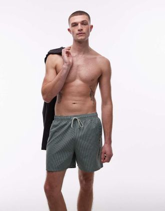 Tommy Hilfiger Strukturierte Badeshorts in Gr&uuml;n mit Rei&szlig;verschluss und Kordelzug