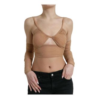 Dolce & Gabbana Brauner Nylon-Off-Shoulder-Cropped-Top - - Tops - Damen - Braun - S