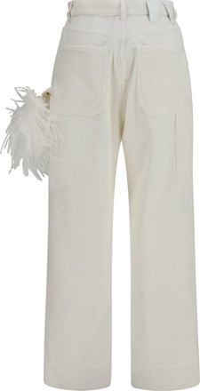 Darkpark Womens Lisa Feather Chain Corduroy Pants White Cotton Trousers