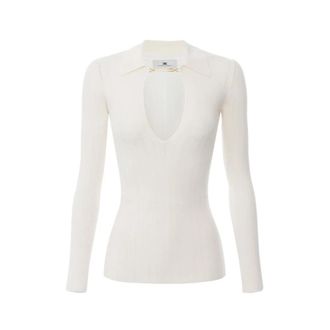 Elisabetta Franchi Top aus geripptem Strickstoff mit Lochmusterdetails - - Knitwear - Damen - Wei&szlig; - L