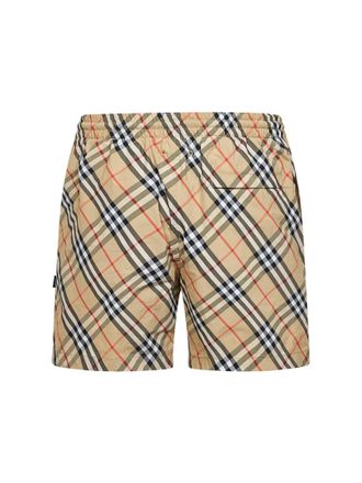 Burberry Mens Swim Shorts Check Sand Nylon Beige Polyamide Beachwear Sea Clothing