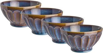 Butlers Schüssel 850ml 4er Set Salatschüssel BERGAMO Steinzeug Geschirr Bowl-Schüssel | Servierschüssel Obstschale Teller tief | Geriffelt & mediterran | Mikr