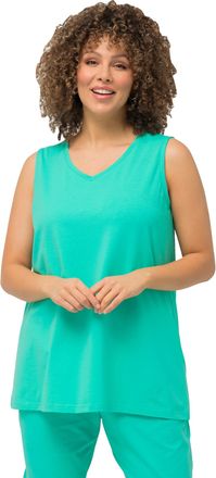 Ulla Popken Damen Top, A-Linie, V-Ausschnitt, ärmellos 807291 T-Shirt, türkisgrün, 46-48