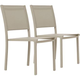 Oviala Lot de 2 chaises de jardin aluminium et textil&egrave;ne cr&egrave;me