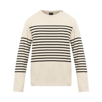 Emporio Armani Gestreifter Rundhalsausschnitt Strickpullover - - Knitwear - Herren - Wei&szlig; - L