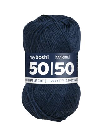 myboshi 50/50-Ganzjahres-Wolle aus Baum- und Merinowolle, f&uuml;r Oberbekleidung geeignet, Mulesing-frei, hochwertiges H&auml;kel-/Strickgarn, 50g, Ll 110m Blau (Marin