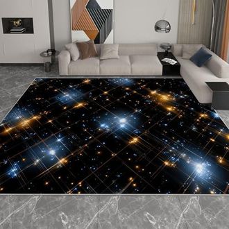 Generic Noir Lavable Tapis de Salon Minimalist &agrave; imprim&eacute; &Eacute;toiles G&eacute;om&eacute;trie Losange, perd Pas Ses Poils pour la Maison Le Bureau la Chambre &agrave; Coucher Le Salon 