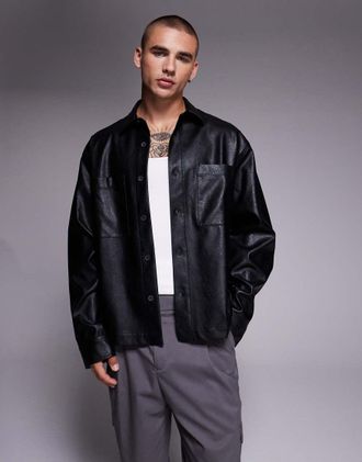 Asos Kastiges Overisize-Hemd aus Kunstleder in Schwarz