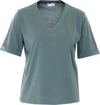 Liu Jo Femme, Tops, Vert, Taille: 38 FR T-shirt avec strass