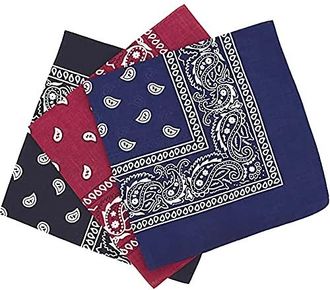 KAV Lot de 3 bandanas de 55 x 55 cm - Unisexe - Imprim&eacute; fantaisie - Pour sports de plein air, randonn&eacute;e, cyclisme, Noir, bleu marine, bordeaux, 57 x 57