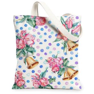 Generic Sacs fourre-tout en toile &agrave; motif floral et cloche, sacs d&eacute;picerie r&eacute;utilisables, &eacute;l&eacute;gants, l&eacute;gers et lavables, toile pour voyage, plage, pique-nique,