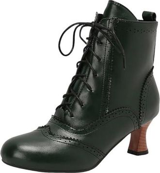 Generic Bottes victoriennes pour femme, bottes de style victorien à lacets, chaussures montantes tendance rétro à fermeture éclair latérale, talon bloc et bou